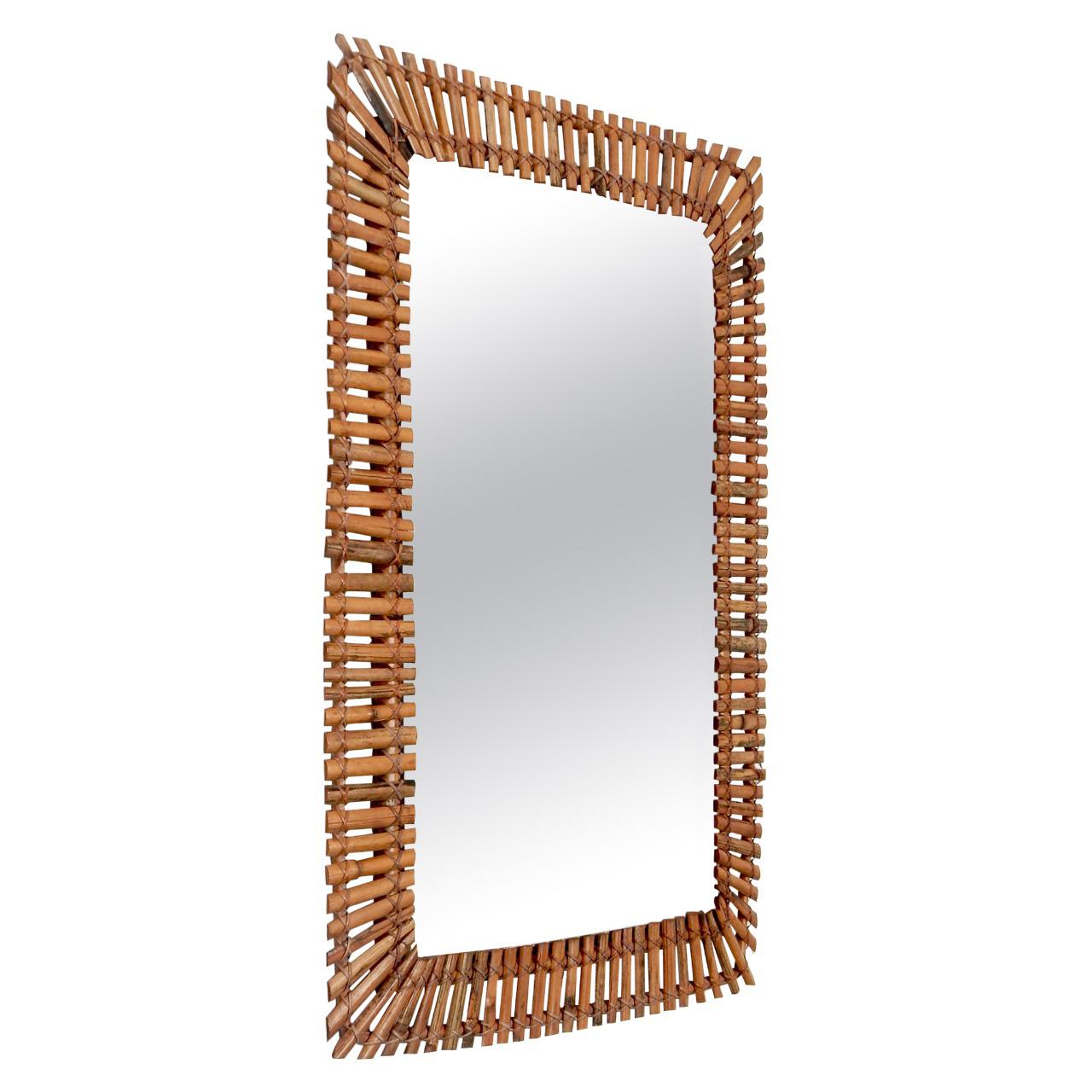 Unique 1950s French Rattan Fish Figure Mirror at 1stDibs