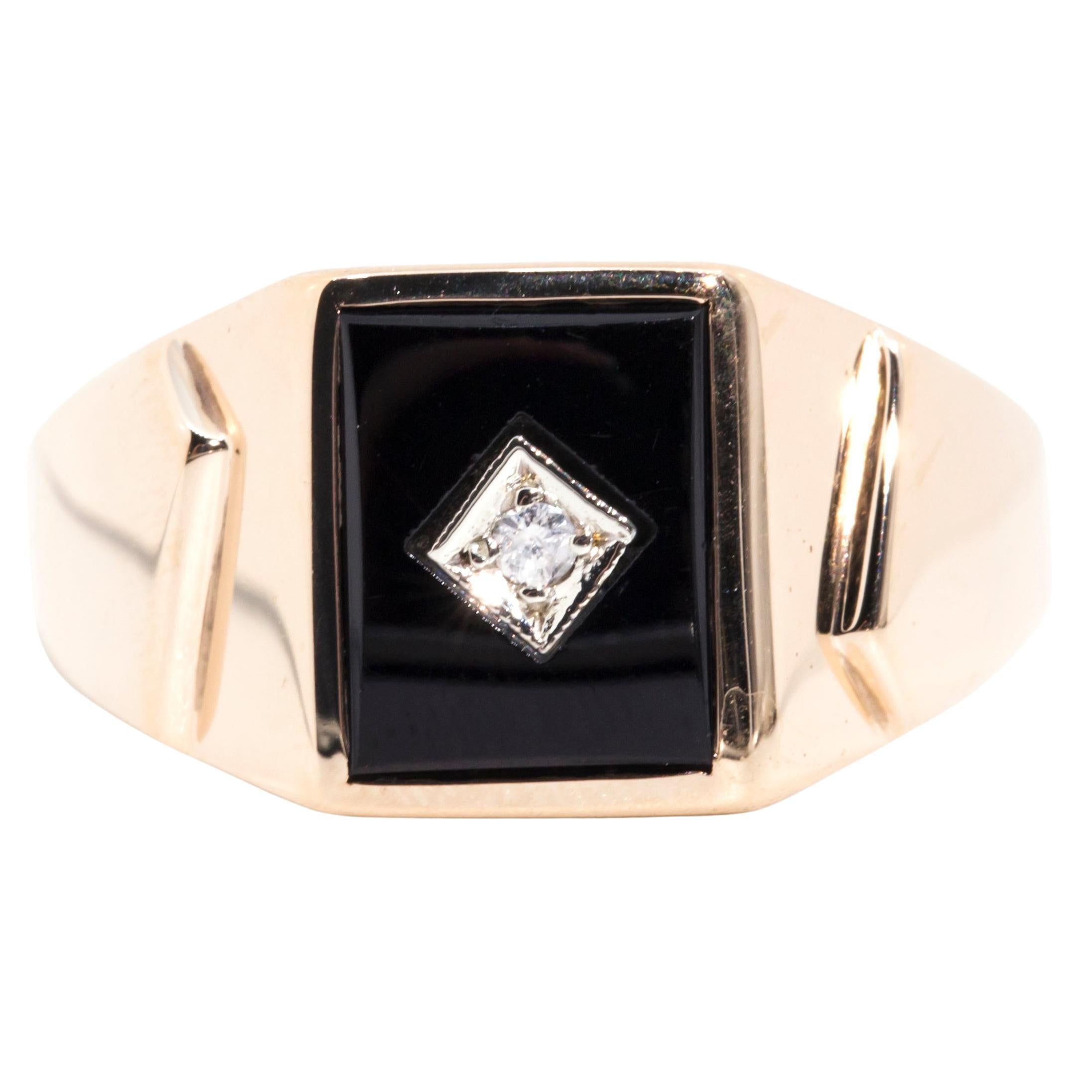 Initia Diamond "B" Signet Ring was Custom-Made w Satin in 14 KT Yellow ...