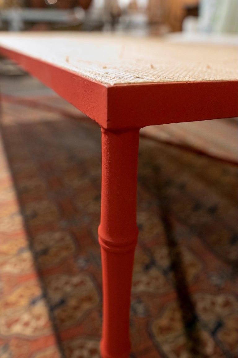 Rectangular Coffee Table with Iron Base Imitating Bamboo and Raffia Top ...
