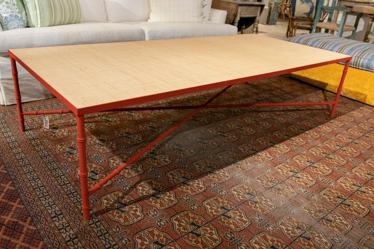 Rectangular Coffee Table with Iron Base Imitating Bamboo and Raffia Top ...