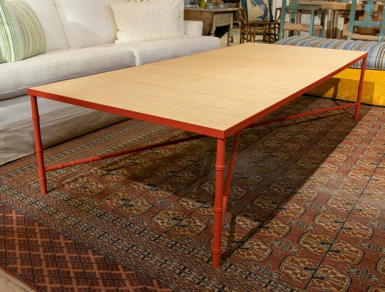 Rectangular Coffee Table with Iron Base Imitating Bamboo and Raffia Top ...