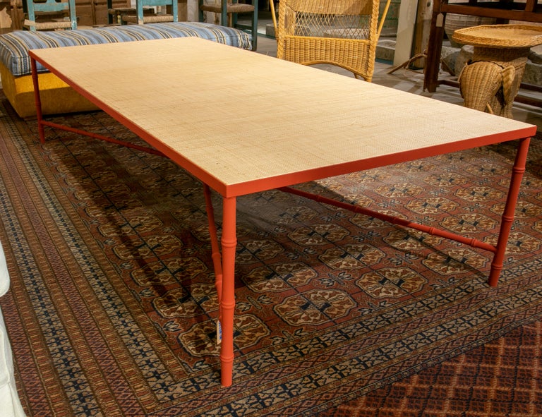 Rectangular Coffee Table with Iron Base Imitating Bamboo and Raffia Top ...