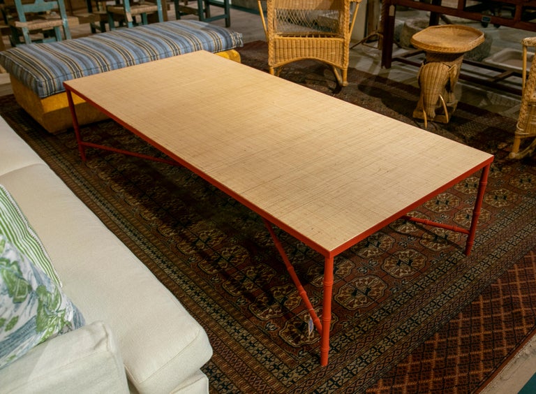 Rectangular Coffee Table with Iron Base Imitating Bamboo and Raffia Top ...
