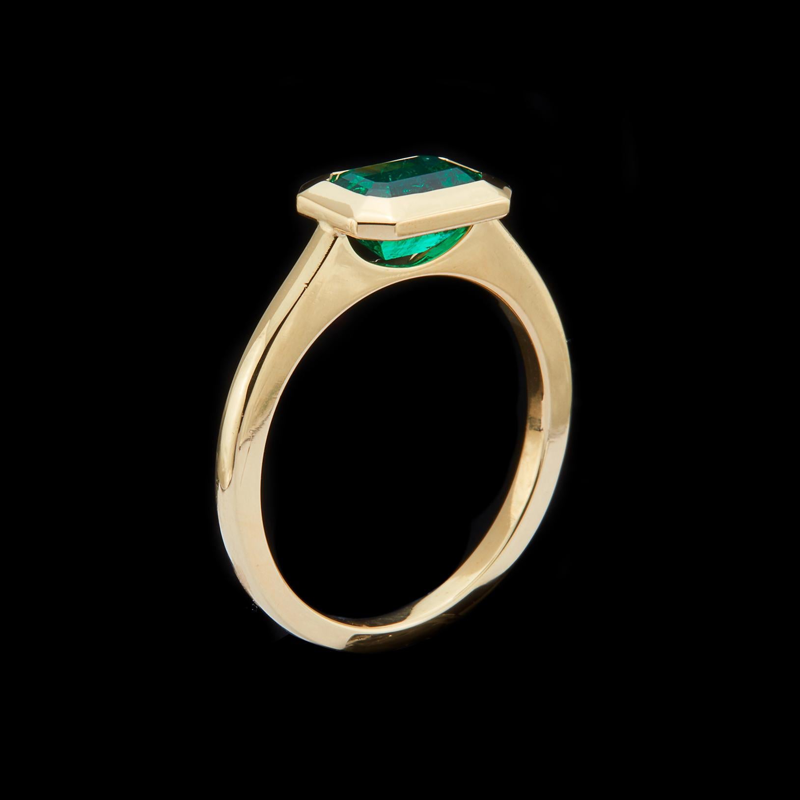 Rectangular-Cut Emerald and 18 Karat Yellow Gold Ring at 1stDibs