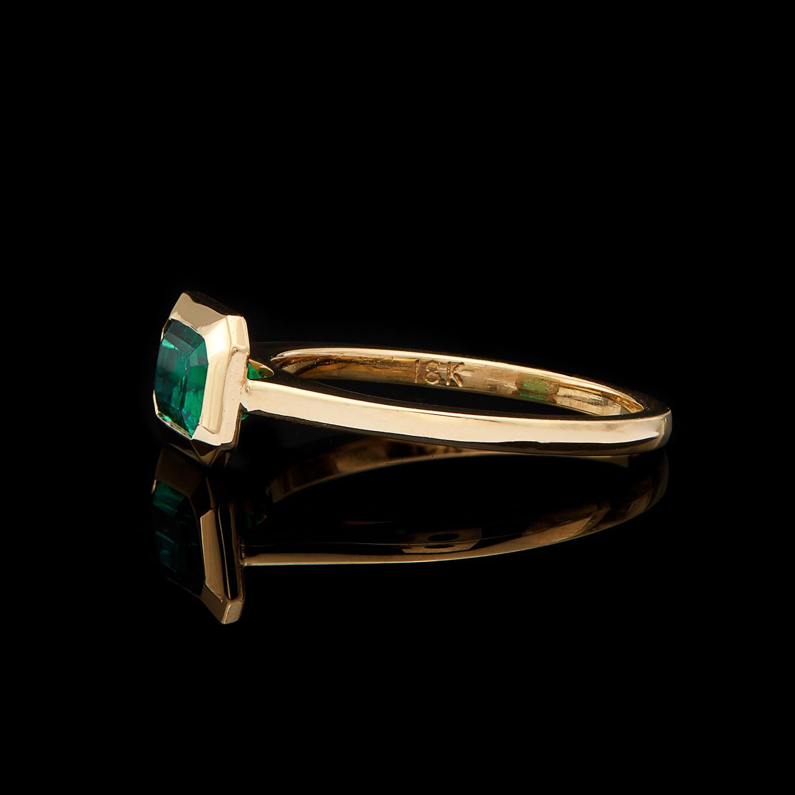 Rectangular-Cut Emerald and 18 Karat Yellow Gold Ring at 1stDibs