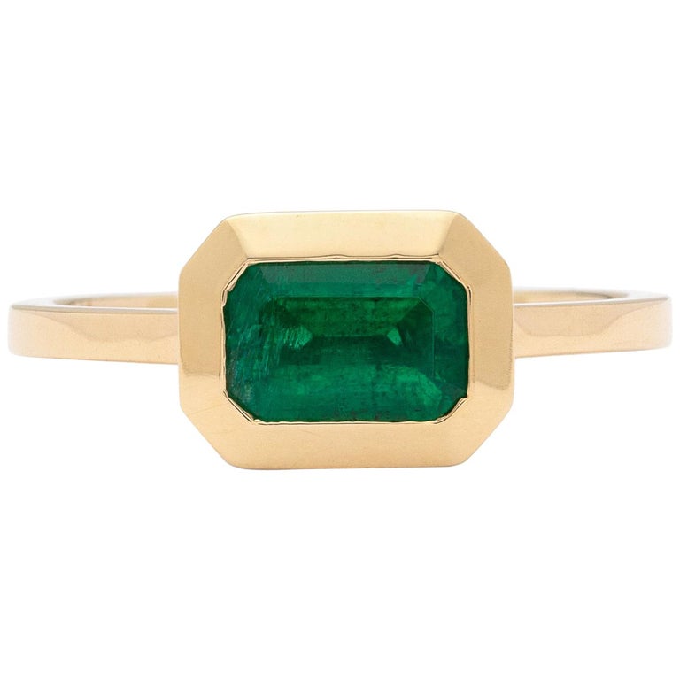 Rectangular-Cut Emerald and 18 Karat Yellow Gold Ring at 1stDibs