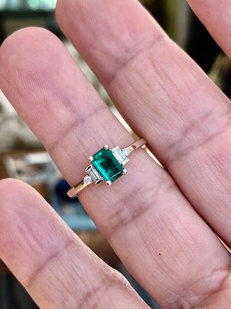 Rectangular Cut Emerald and Diamond Ring Gold at 1stDibs | rectangle ...
