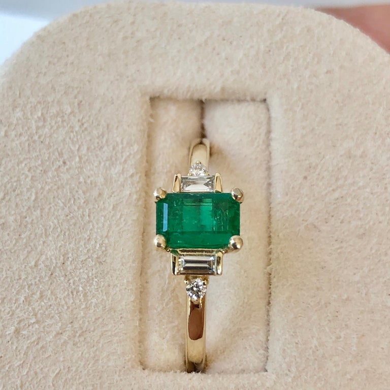 Rectangular Cut Emerald and Diamond Ring Gold at 1stDibs | rectangle ...