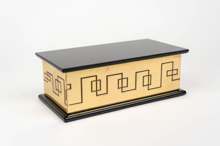 Rectangular Decorative Box in Solid Brass and Lacquered Wood, Italy ...