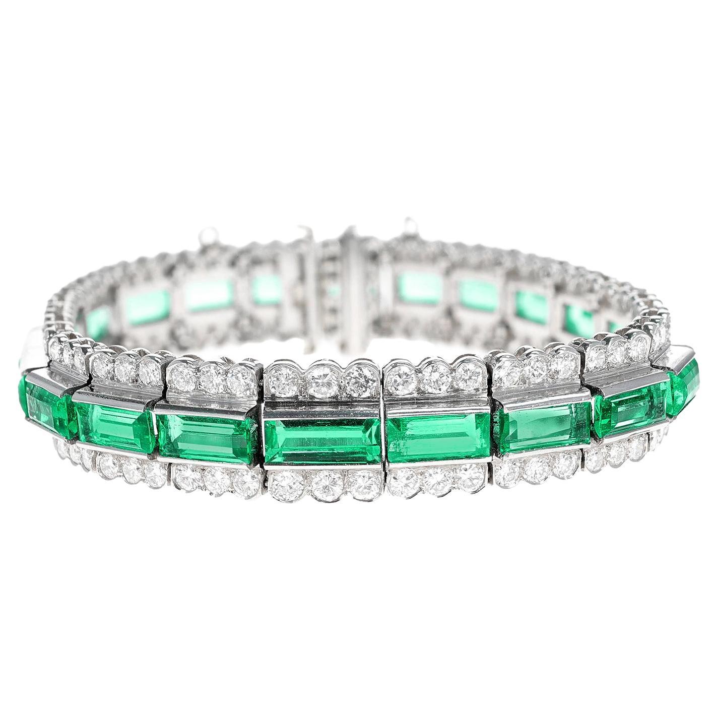 Estate Emerald Cut Diamond Platinum Link Bracelet For Sale at 1stDibs ...