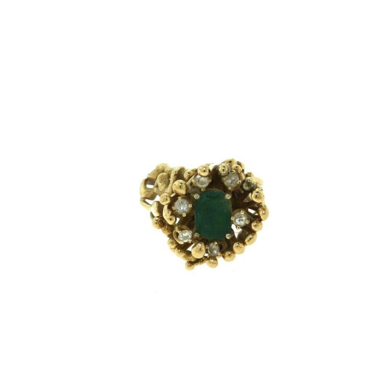 Rectangular Emerald and Diamond Yellow Gold Spike Ring For Sale (Free ...