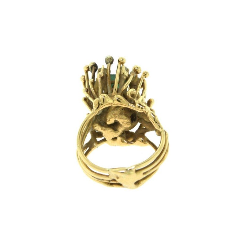 Rectangular Emerald and Diamond Yellow Gold Spike Ring For Sale (Free ...