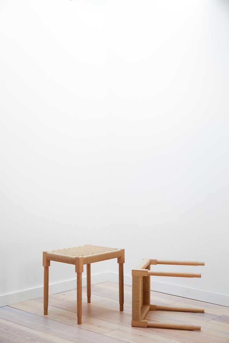 Rectangular Field Stool in White Oak with Danish Cord For Sale at 1stDibs