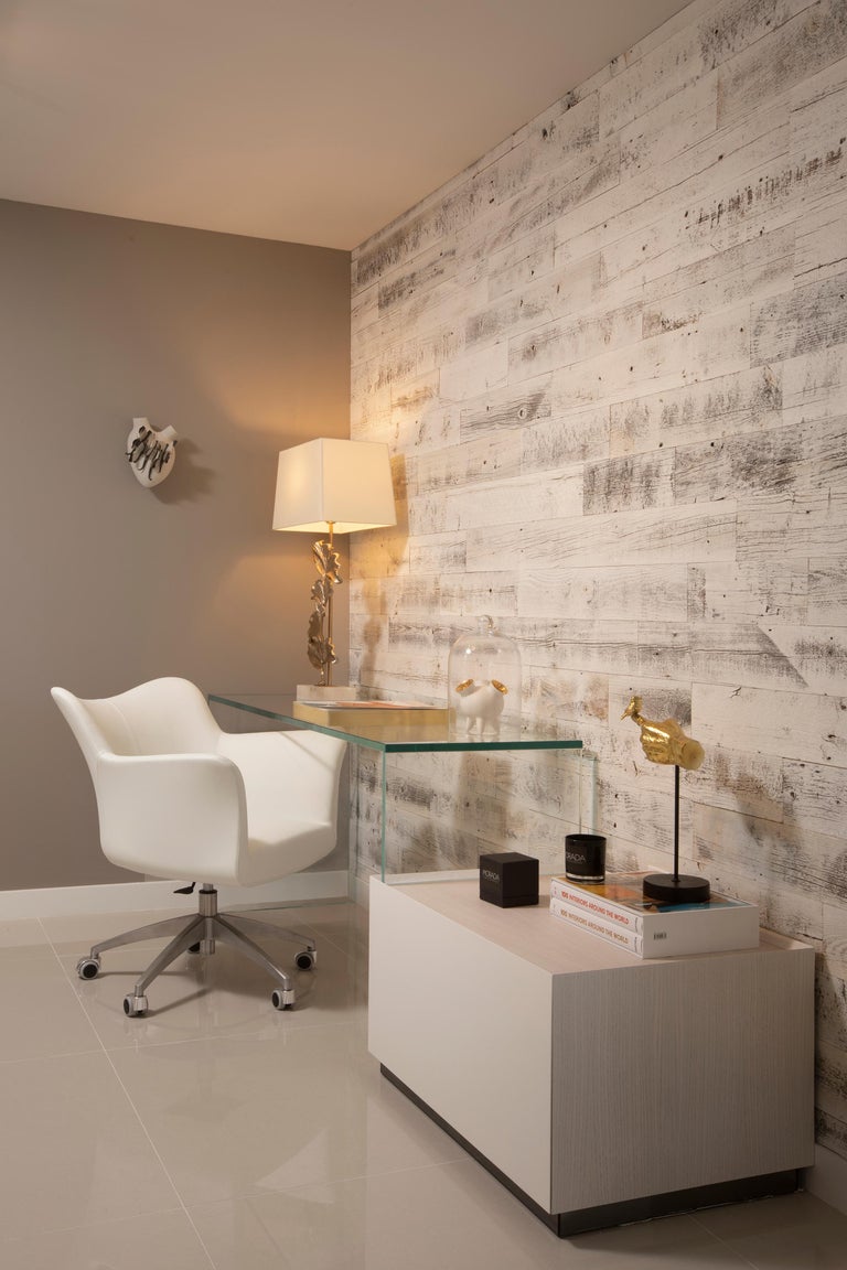 Rectangular Glass and Oak Writing Desk with Drawers, Sky Bridge Desk ...