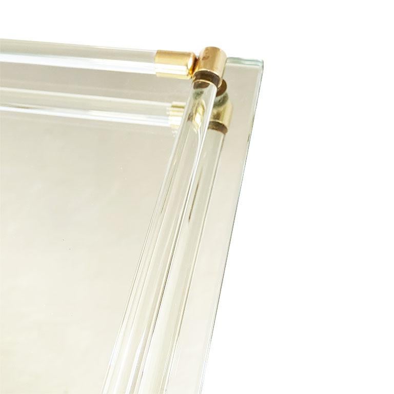 Rectangular Hollywood Regency Mirrored Glass Display Tray with Brass ...