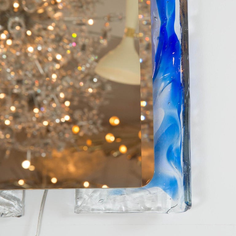 Rectangular Illuminated Mirror with Clear and Blue Murano Glass ...