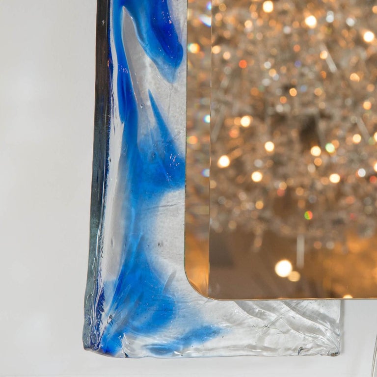Rectangular Illuminated Mirror with Clear and Blue Murano Glass ...