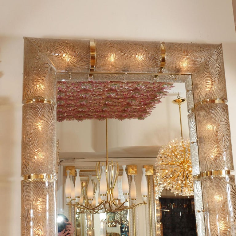 Rectangular Illuminated Mirror with Textured Glass Surround For Sale at ...