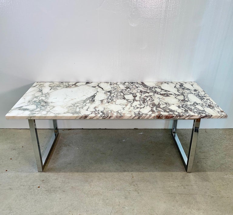 Rectangular Marble Cocktail Table on Chrome Base at 1stDibs