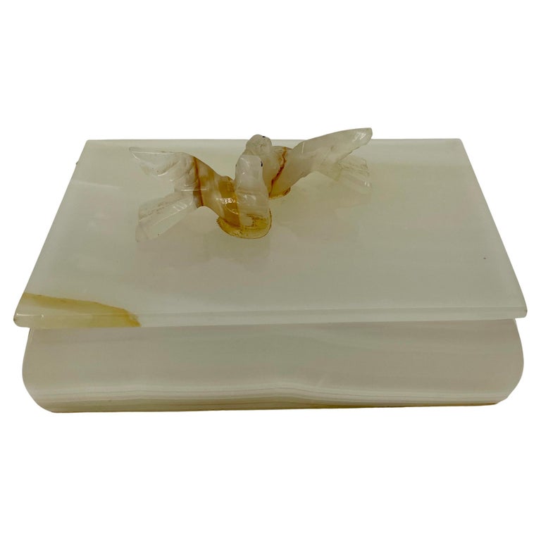 Rectangular Marble Jewelry Trinket Box with Two Love Birds For Sale at ...