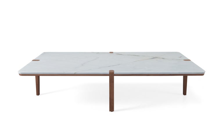 Rectangular Marble Walnut Center Table For Sale at 1stDibs