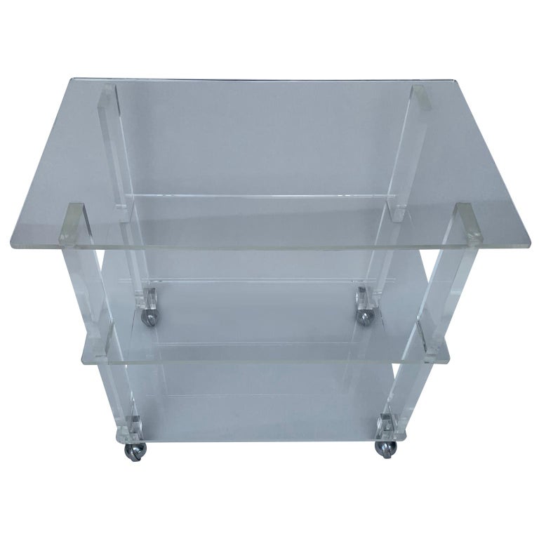 Rectangular Mid-Century Modern Three-Level Lucite Storage Cart at 1stDibs