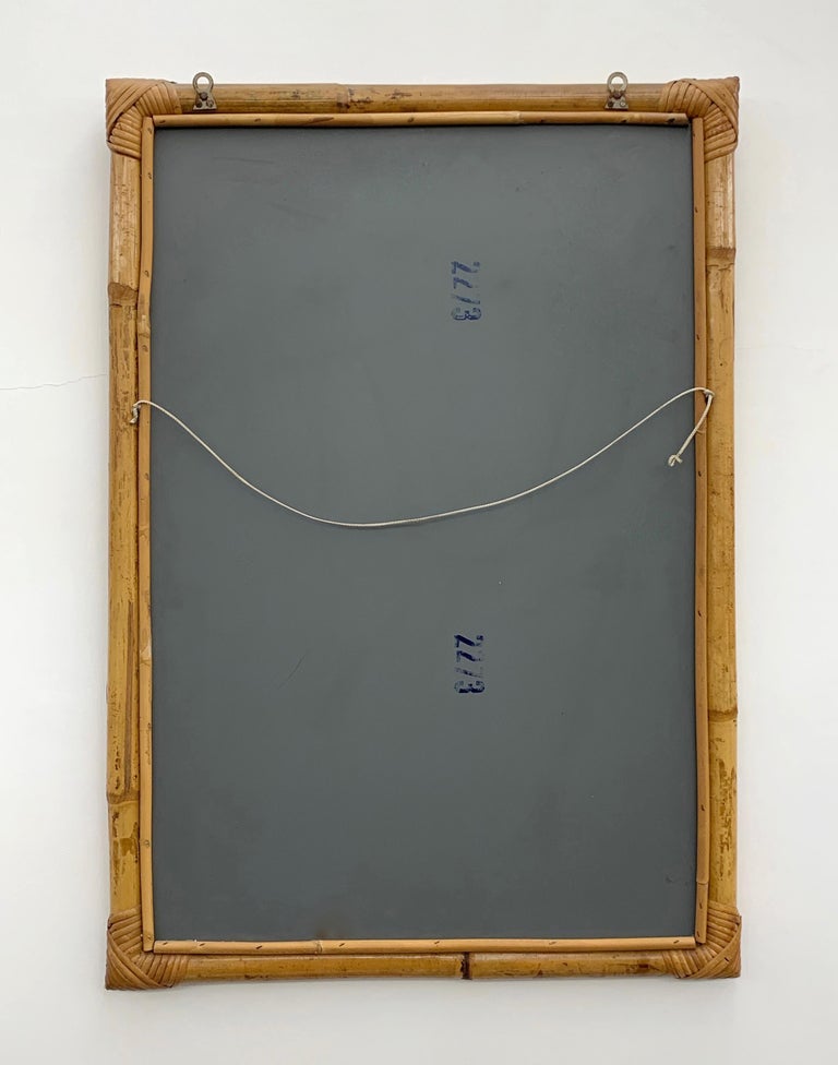 Rectangular Mirror with Bamboo Wicker Woven Frame from the 1970s, Italy ...
