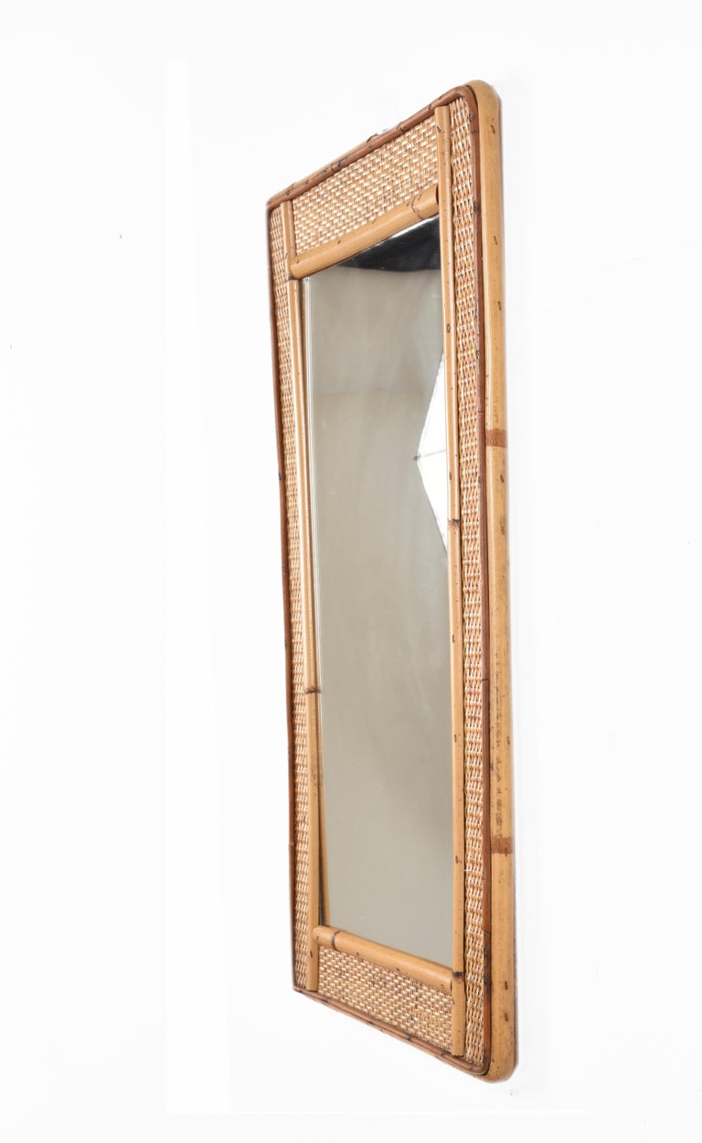 Rectangular Mirror with Bamboo Wicker Woven Frame from the 1970s, Italy ...