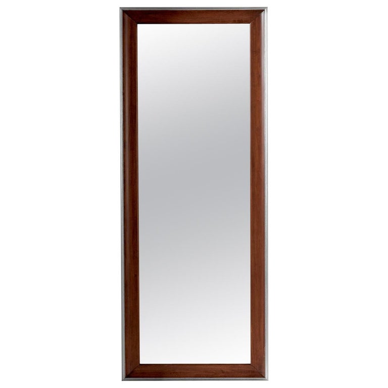 Rectangular Mirror with Brown Wooden Frame For Sale at 1stDibs