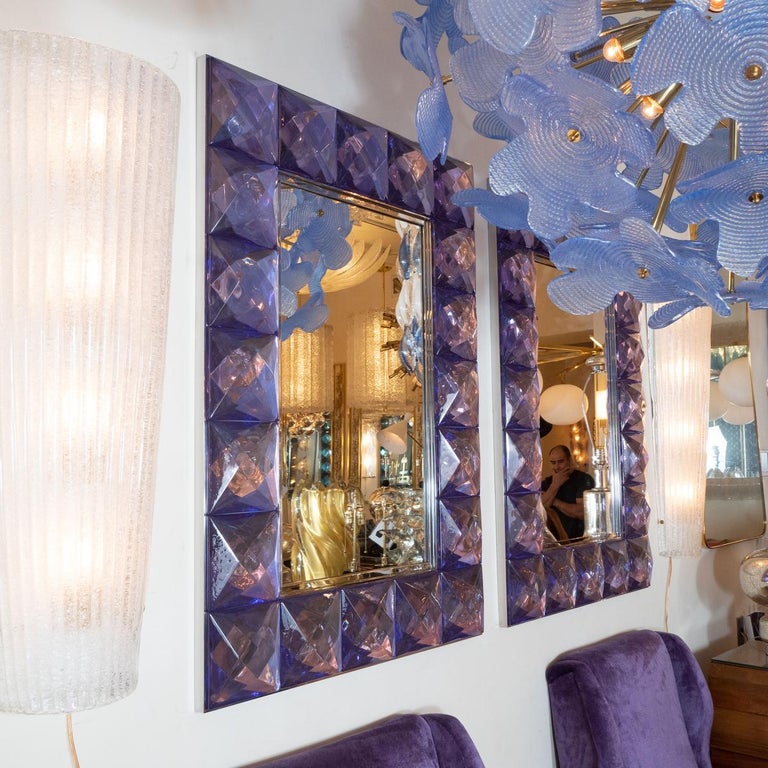 Rectangular Mirror with Lavender Glass Jewel Surround For Sale at 1stDibs