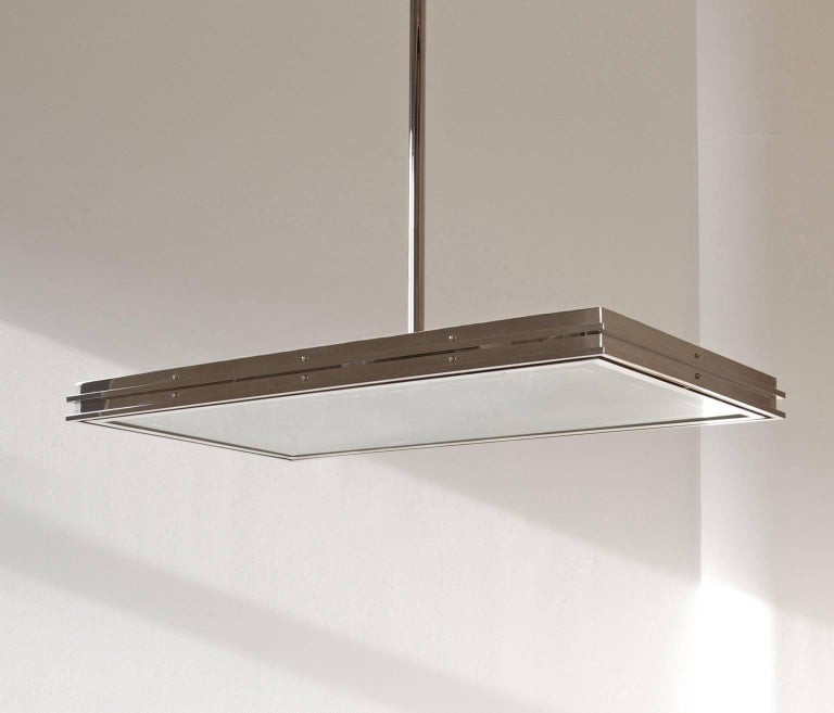 Rectangular Modernist Pendant Light, Nickel Plated Brass, Opal Glass ...