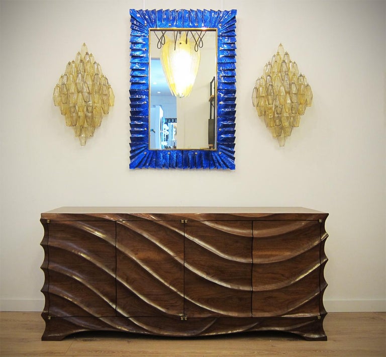 Rectangular Murano Cobalt Blue Glass Mirror For Sale at 1stDibs