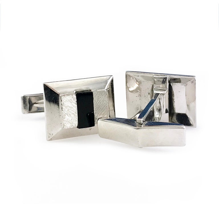Rectangular Onyx White Gold Cufflinks For Sale (Free Shipping) at 1stDibs