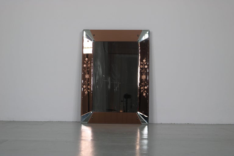 Rectangular Rose Colored Mirror with Engraved Floral Patterns, 1950 at ...