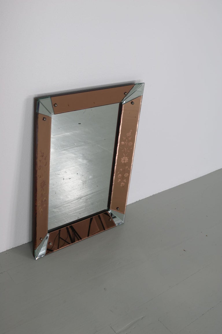 Rectangular Rose Colored Mirror with Engraved Floral Patterns, 1950 at ...