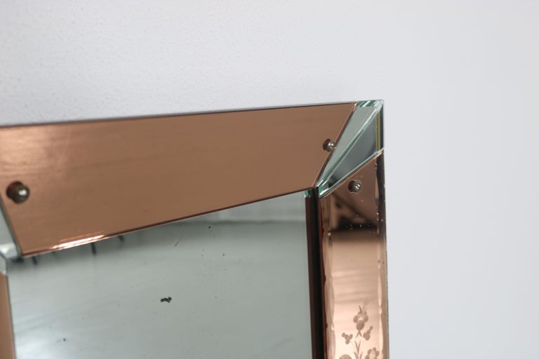 Rectangular Rose Colored Mirror with Engraved Floral Patterns, 1950 at ...