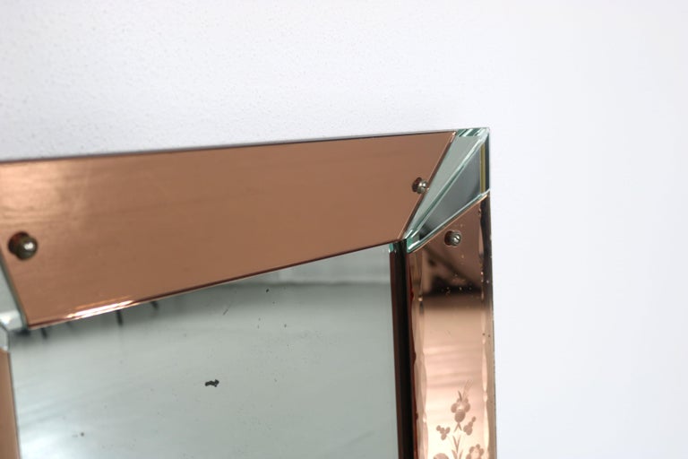 Rectangular Rose Colored Mirror with Engraved Floral Patterns, 1950 at ...