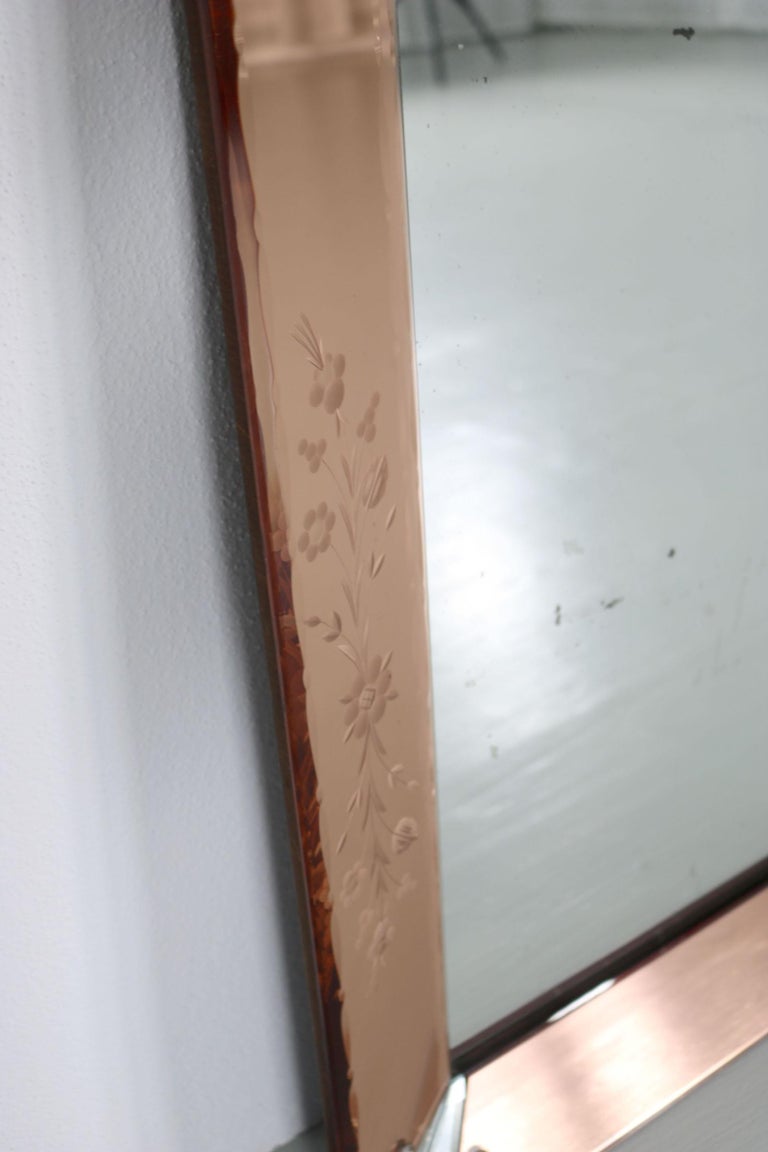 Rectangular Rose Colored Mirror with Engraved Floral Patterns, 1950 at ...