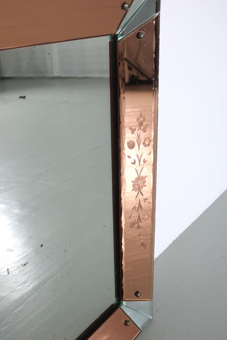 Rectangular Rose Colored Mirror with Engraved Floral Patterns, 1950 at ...