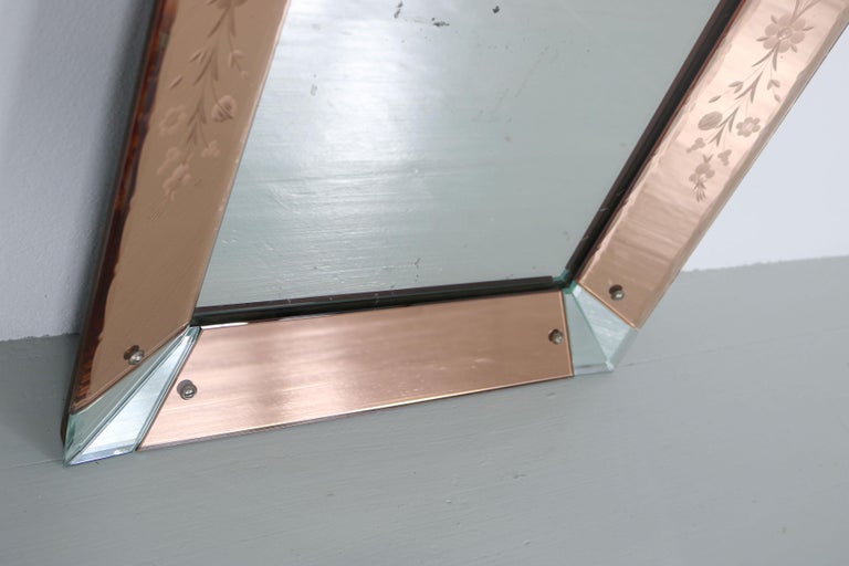 Rectangular Rose Colored Mirror with Engraved Floral Patterns, 1950 at ...