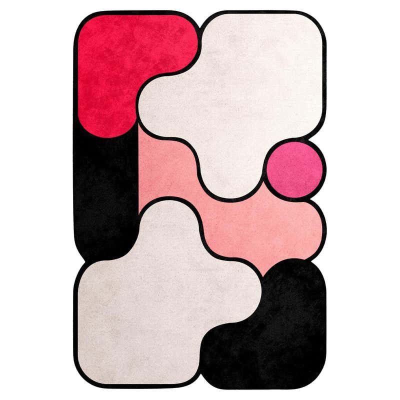 21h Century Modern Memphis Style Wave Hand Tufted Rug Burgundy Pink And Black For Sale At 1stdibs
