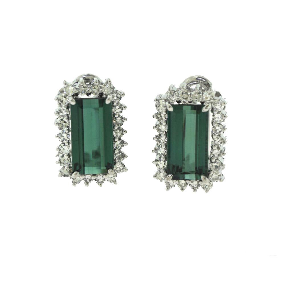 Rectangular Tourmaline and Diamond Halo White Gold Cocktail Earrings ...