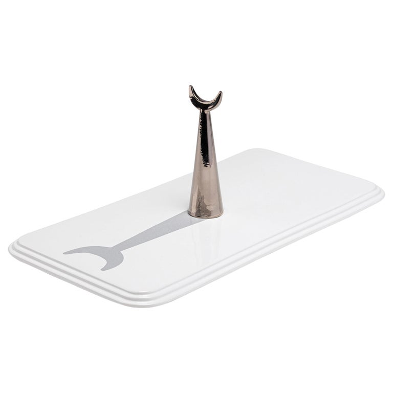 19:00 _ White Ceramic and Platinum Details Handcrafted Rectangular Tray ...