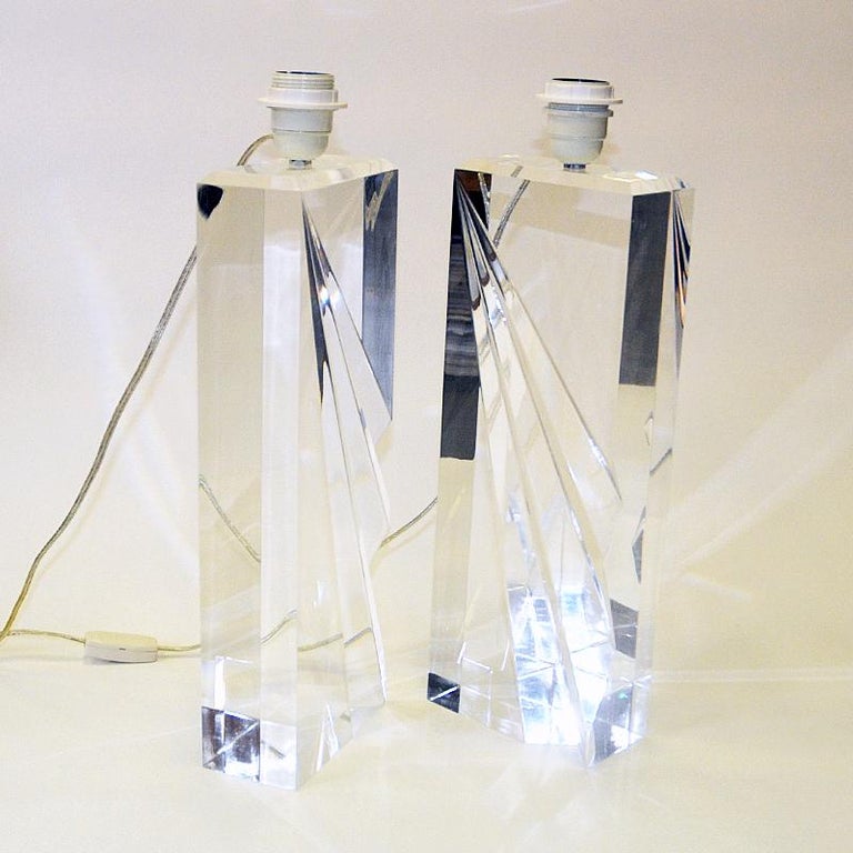 Rectangular Vintage Clear Acrylic Glass Tablelamp Pair 1970s For Sale ...