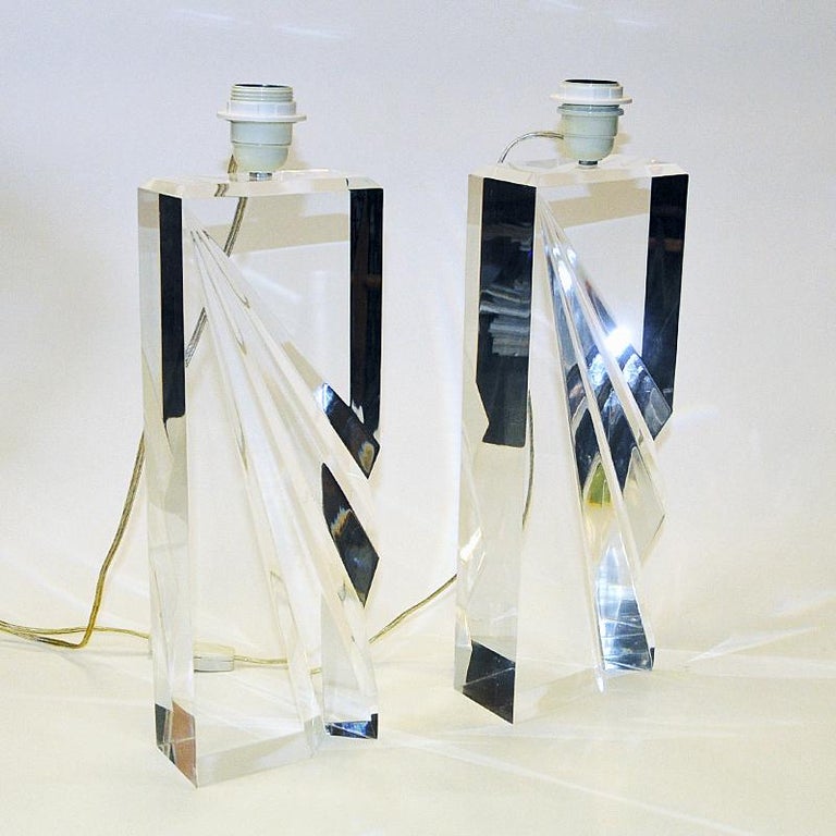 Rectangular Vintage Clear Acrylic Glass Tablelamp Pair 1970s For Sale ...