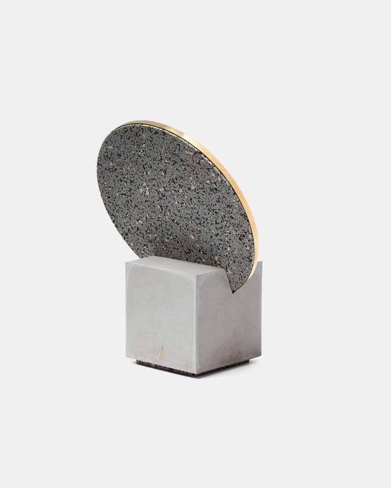 Recycled Rubber and Brass Vanity Mirror with Gray Cube Base by Slash ...