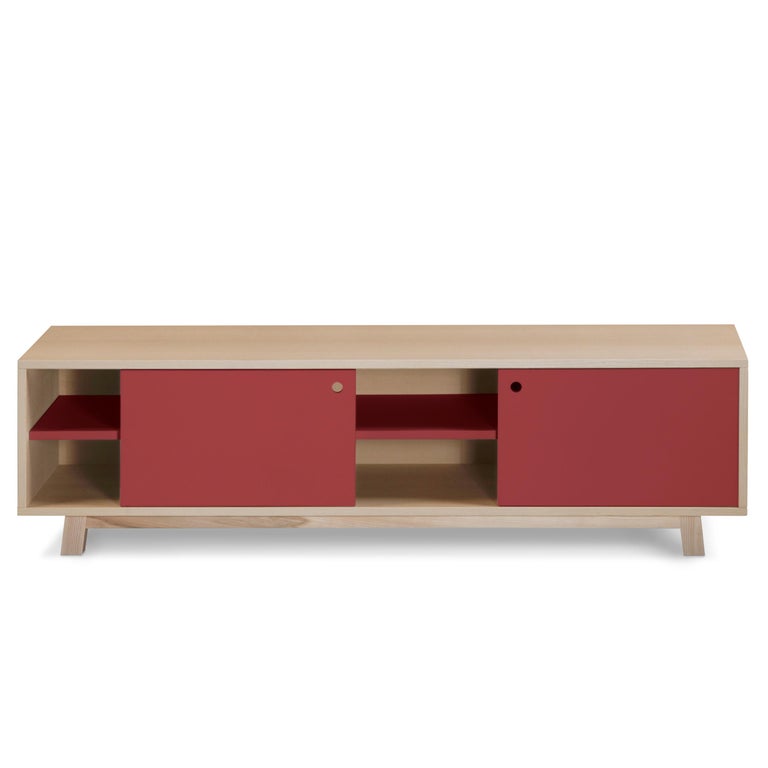red 2-door TV cabinet, scandinavian design by Eric Gizard , Paris - 11 ...