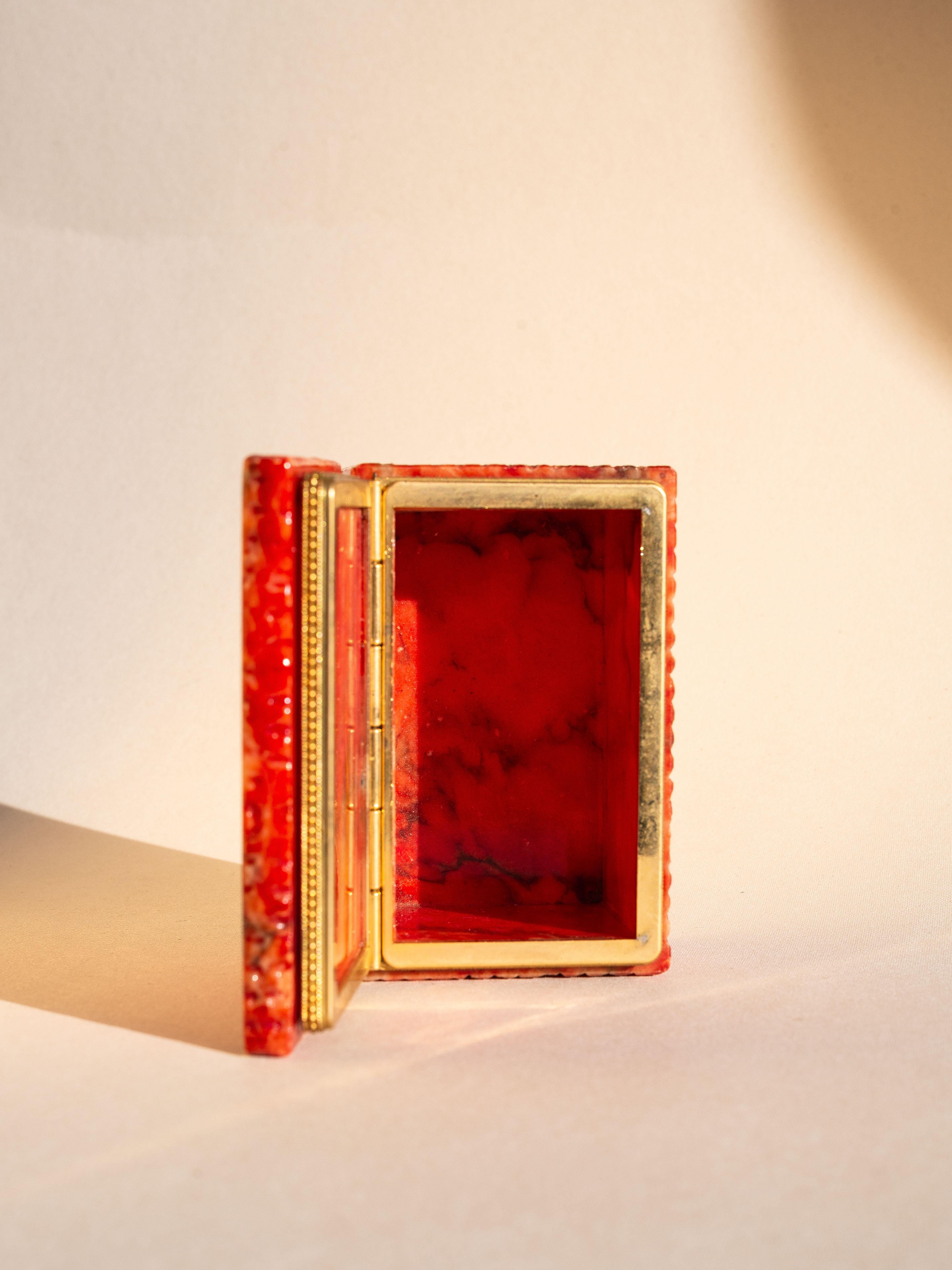 Red Alabaster and Brass Jewelry Box - Mineral Stone Box - Italy 1970s ...