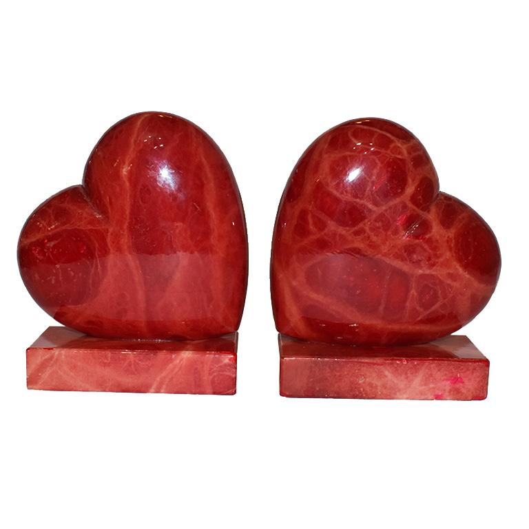 Red Alabaster Stone Heart Bookends Made in Italy circa 1950s a Pair at ...