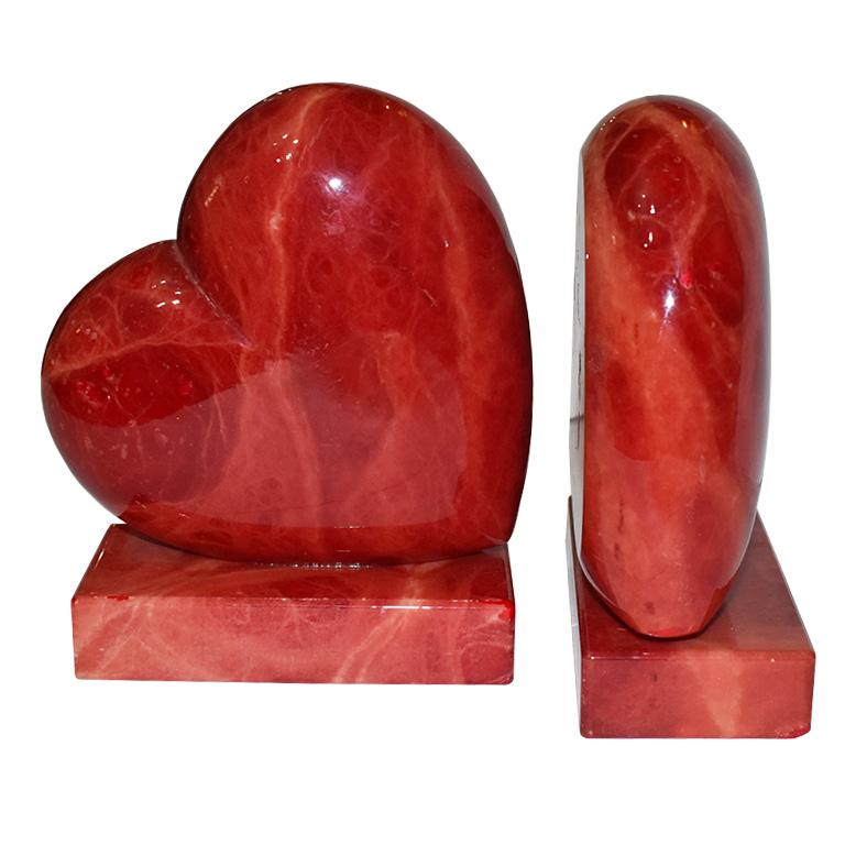 Red Alabaster Stone Heart Bookends Made in Italy circa 1950s a Pair at ...